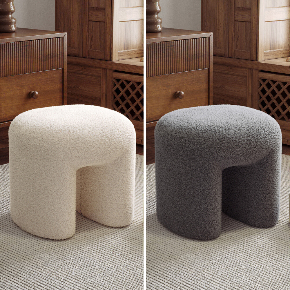 Minimalism Cream Style Teddy Footstool Vanity Under Desk Ottoman Shoe ...