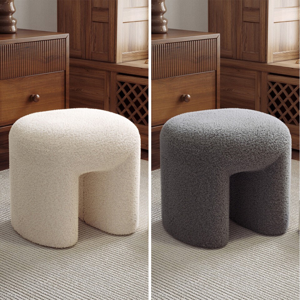 Minimalism Cream Style Teddy Footstool Vanity Under Desk Ottoman Shoe ...