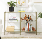 Glass Console Table Modern Gold Shelving Unit Side Metal Hallway ...