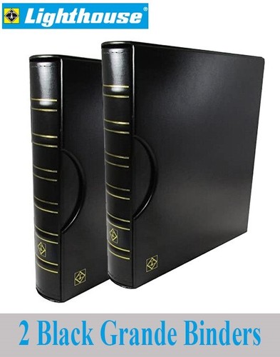 2 Lighthouse Grande Binder + Slipcases Black 3 Rings Currency Stamp ...