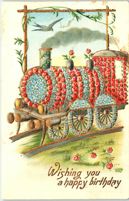 Wishing You a Happy Birthday Forget Me Nots & Roses Train Gilt C40 | eBay