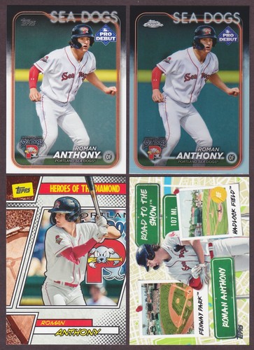 4) 2024 Topps Pro Debut Roman Anthony Sea Dogs RC Lot Chrome Refractor ...