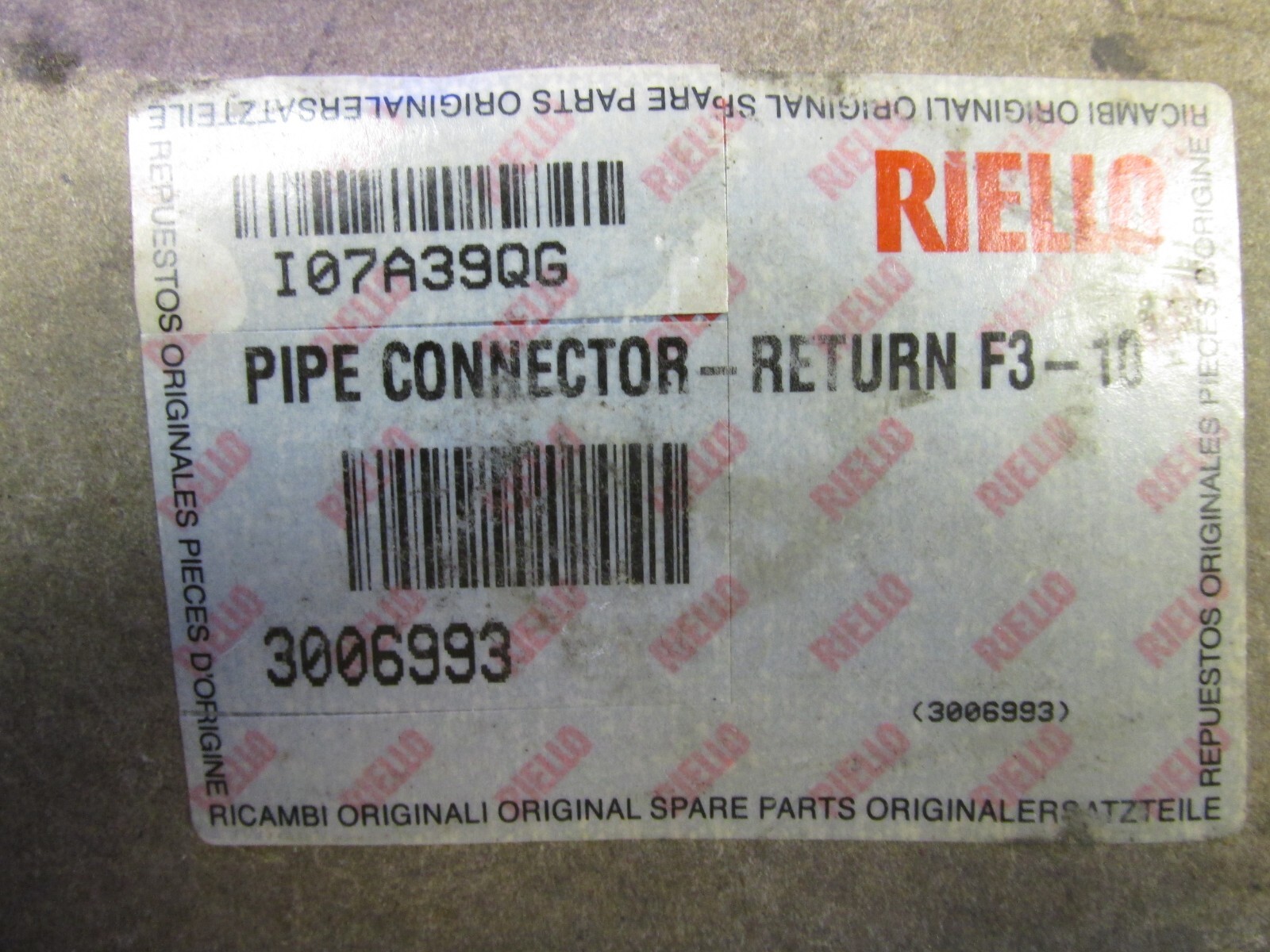 Riello 3006993 Pipe Connector-return F3 F5 & F10 Burners for sale ...