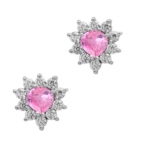6MM Round Pink CZ 925 Sterling Silver Solitaire Accents Women Stud ...