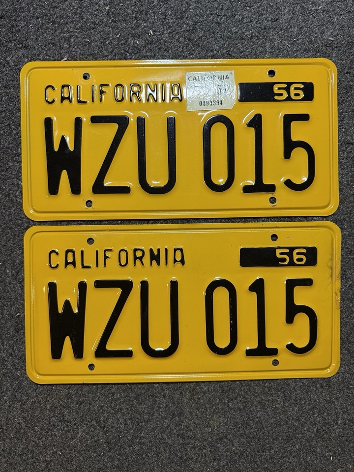 California 1956 Yellow License Plates Pair YOM 1959 DMV Available WZU ...