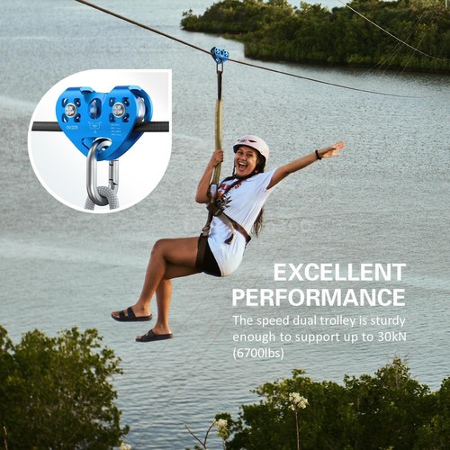 Aluminum Dual Pulley Zip Line Trolley 30KN, Rock Climbing Carabiner ...