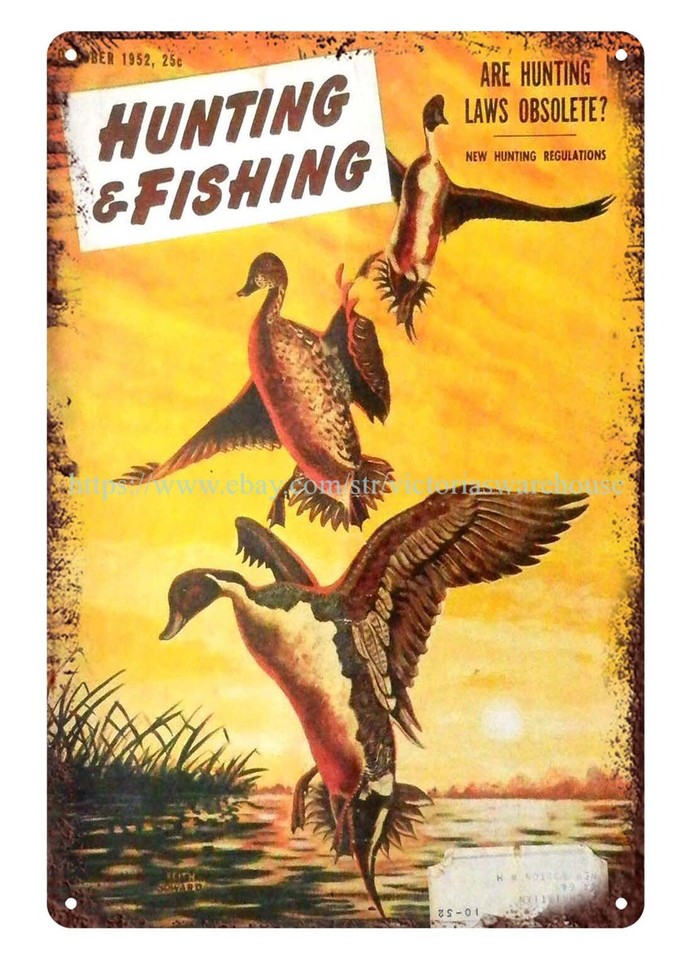 indoor wall 1952 Hunting and Fishing waterfowl Pintail Ducks metal tin ...