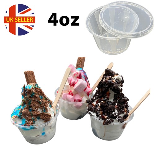 Ice Cream Cups Plastic Dessert Gelato Container Tubs 4oz Sundae Strong ...