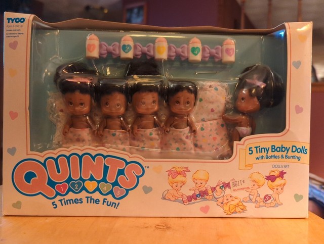 Quints 1989 NOS 5 Tiny Baby Dolls Black African American TYCO Play Set ...