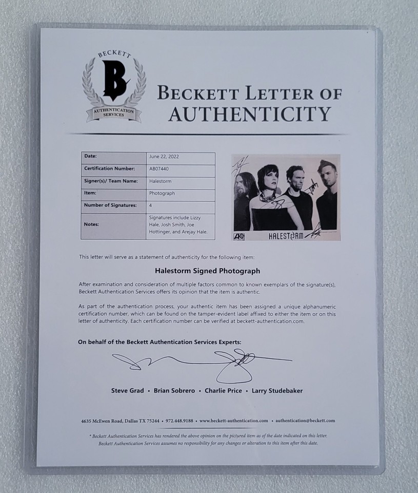 HALESTORM SIGNED 8X10 PHOTO BECKETT LOA BAS COA ROCK POP MUSIC BAND ...