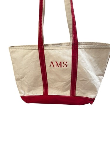 Vintage LL Bean Boat & Tote Bag Ivory White with Red Trim Monogrammed ...