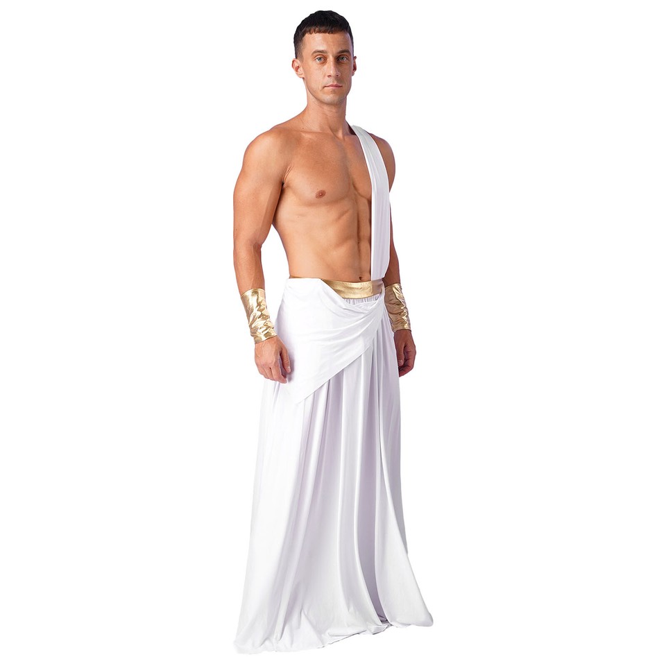 Men Retro Roman Toga Costume Ancient Greek Warrior Cosplay Outfits Long ...