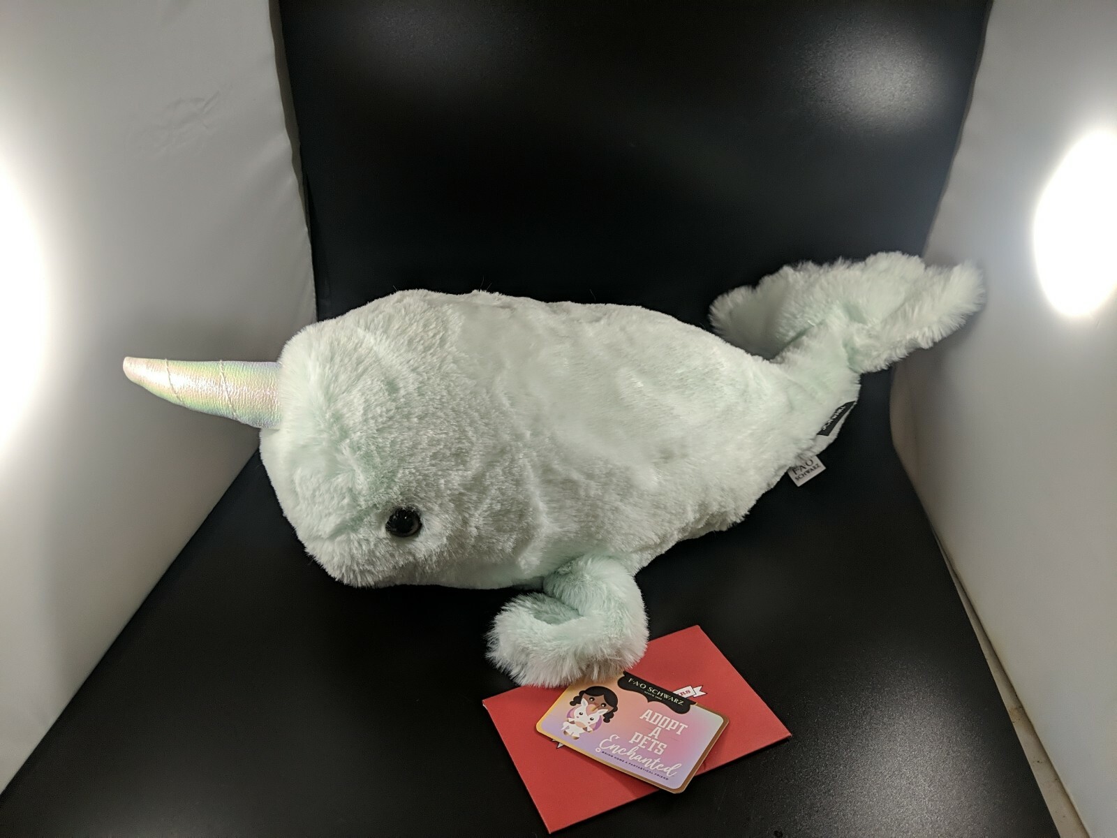 17" Green Plush Narwhal Whale Enchanted Adopt a Pet FAO Schwarz 3" Horn ...