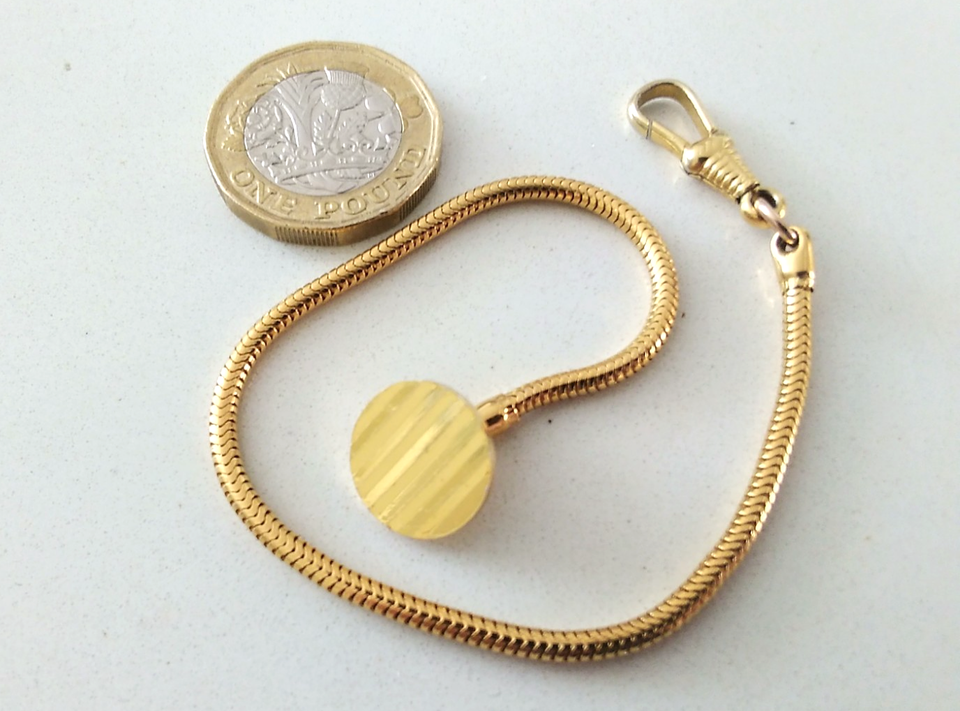 Pocket Watch Chain gold serpentine link with dog clip & buttonhole ...