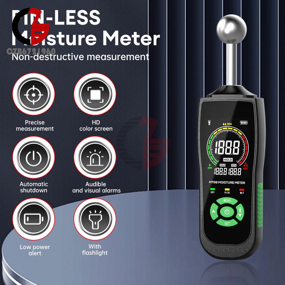 R&D MT68 Digital Wood Moisture Meter LCD Alarm Humidity Tester Pinless ...