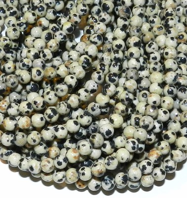 GR956 Black & White Dalmatian Jasper 4mm Round Natural Gemstone Beads ...