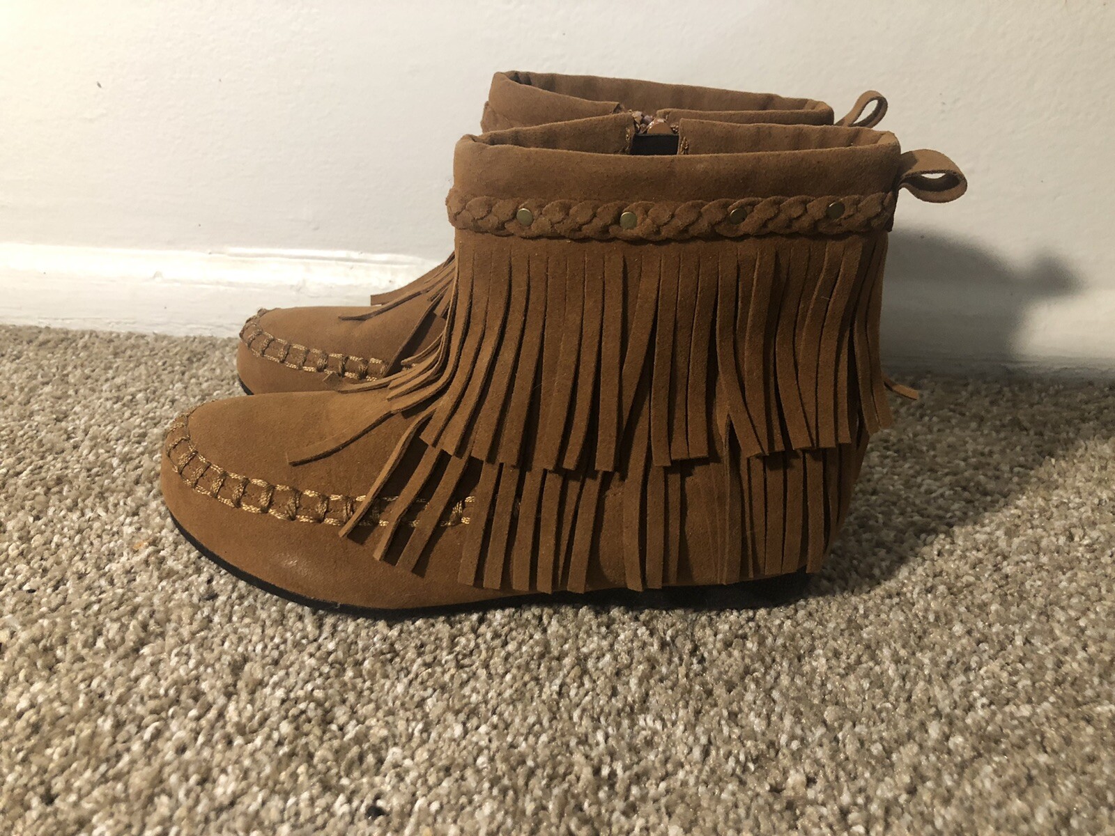 Brown moccasin high top bootie fringed boots all weat… - Gem