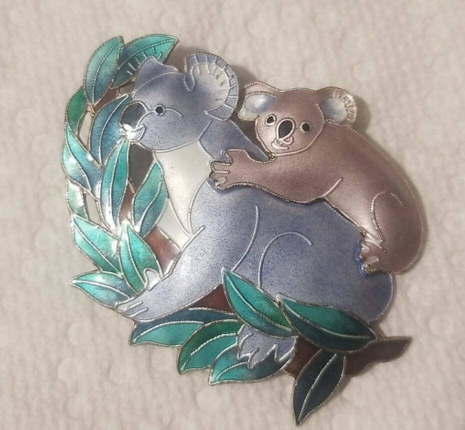 Vintage Sterling Enamel Koala Bear Brooch - Gem