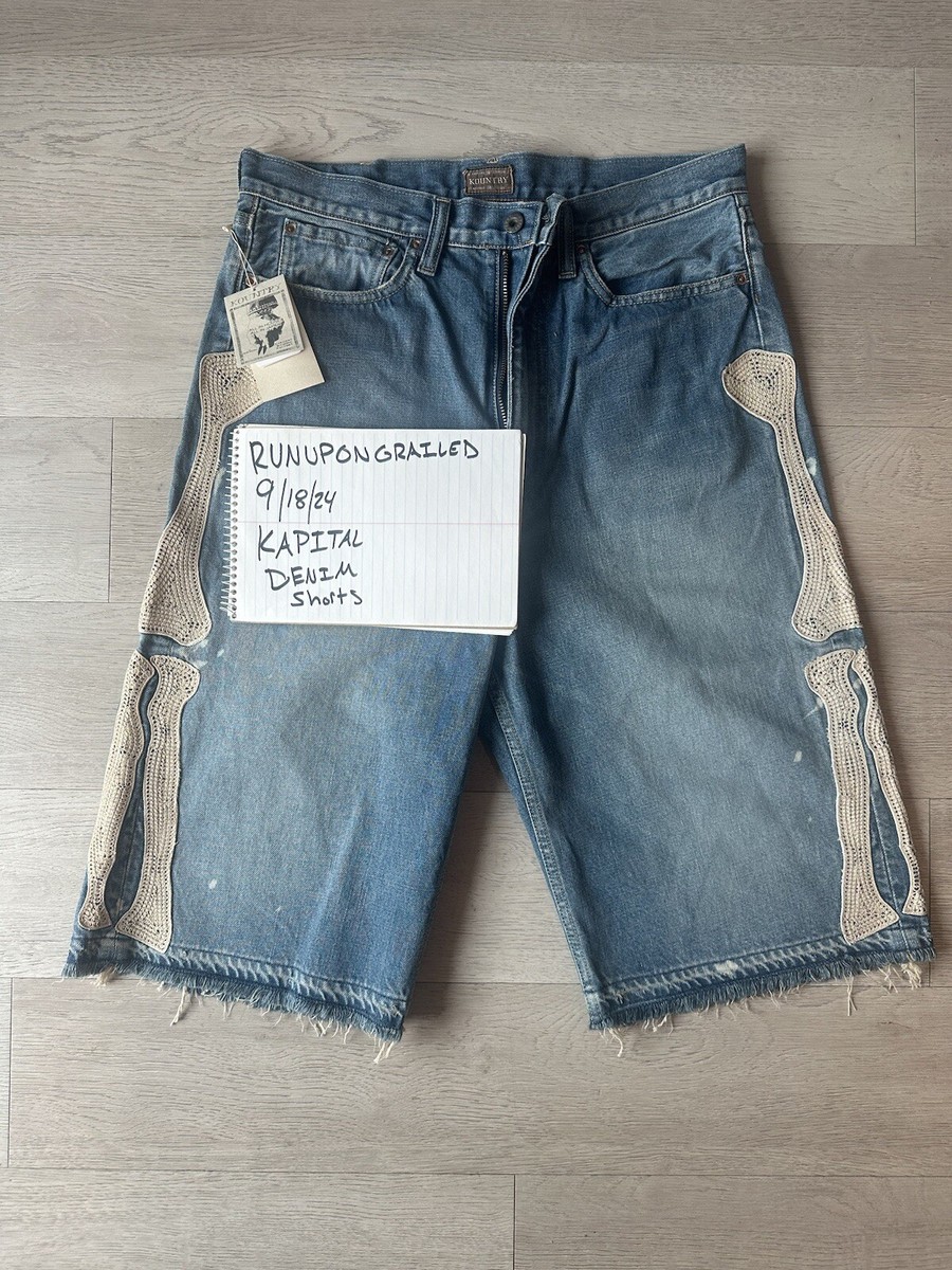 Kapital 14oz Denim 5P Short Pants (Bone Embroidery) (32 Kapital 14oz Denim 5P Short Pants (Bone Embroidery) (32