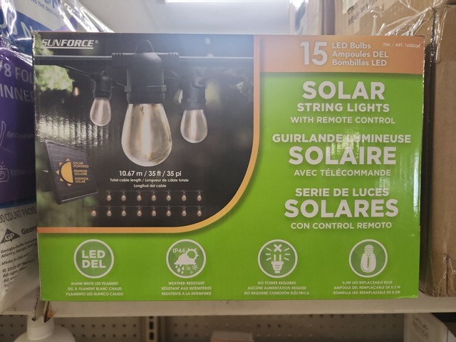 SunForce LED Bulbs Solar String Lights with Remote Control (Pack of 15 ...