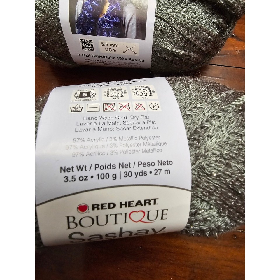 Red Heart Boutique Sashay Grey Metallic Yarn 2 Skeins Grey 3.5 oz 100g ...