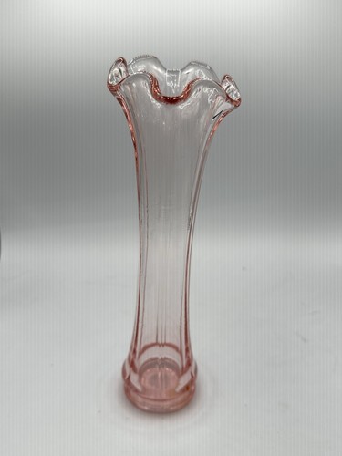 Pink Glass Bud Vase Ruffle Top Vintage | eBay