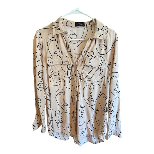 Milk & Honey Abstract Face Print Button Down Blouse Women's Large | eBay