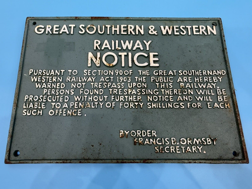 CAST IRON GREAT SOUTHERN & WESTERN RAILWAY NOTICE SIGN 27cmx39cm ...