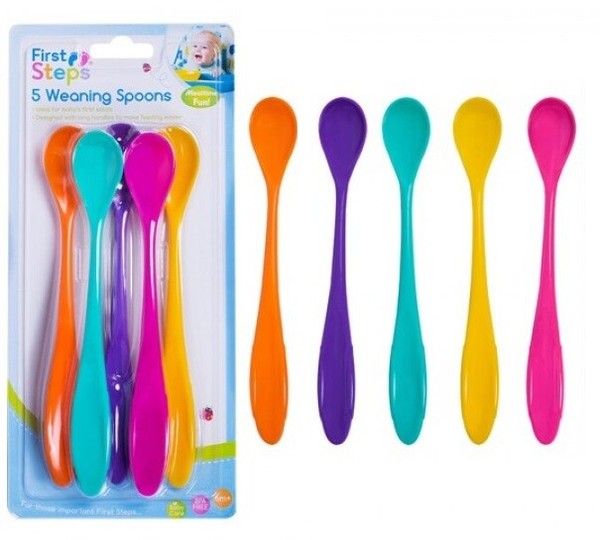 2 X 5 PC First Steps Baby Feeding Weaning Spoon Soft Tip Long Handle ...