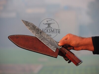 Damascus Steel kitchen chef Knife 15"Hand Forged Feather pattern ...