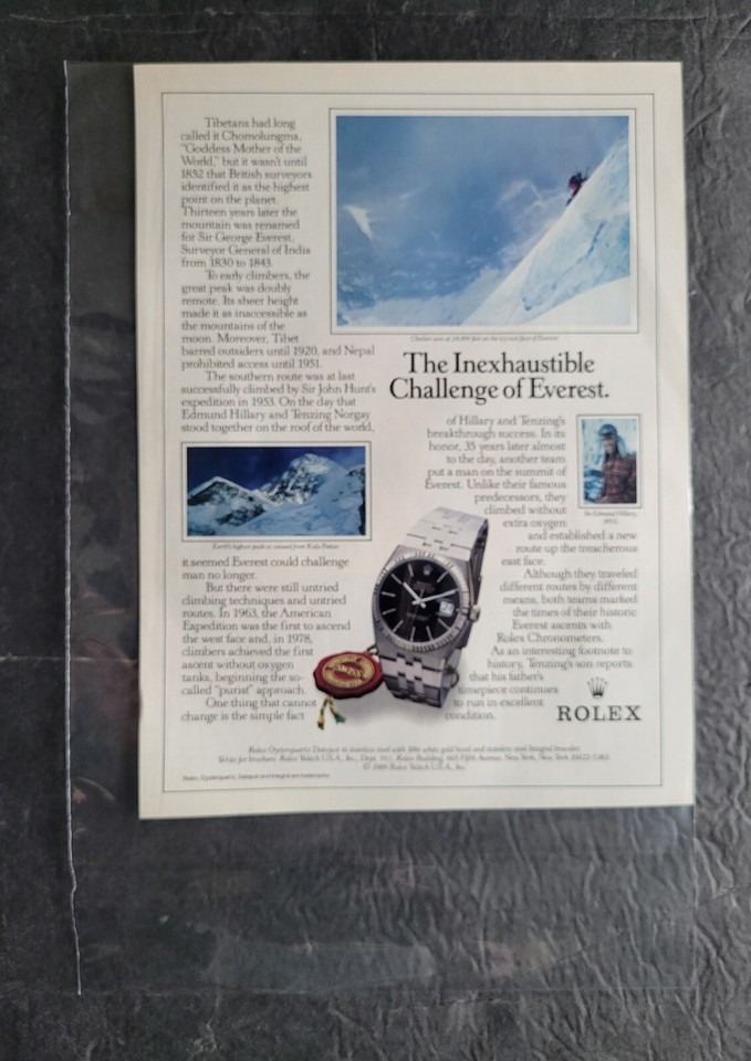Climbing Mt. Everest Rolex Oysterquartz Datejust Watch Promo Print Ad ...