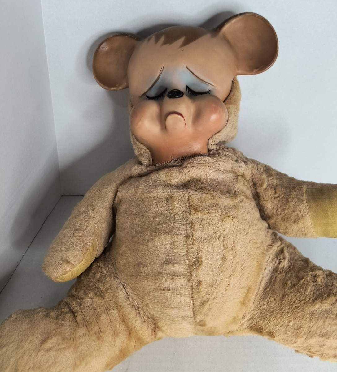 15" Knickerbocker Pouting Teddy Bear Plush Vinyl Rubber Face Vtg 50s ...