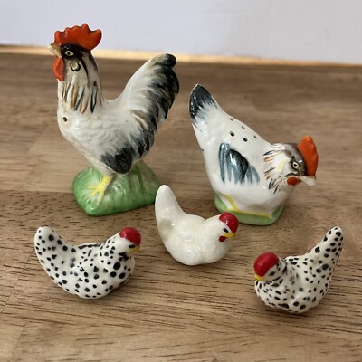 Vintage Japan Chicken Rooster Hen Salt and Pepper Shakers And Mini ...