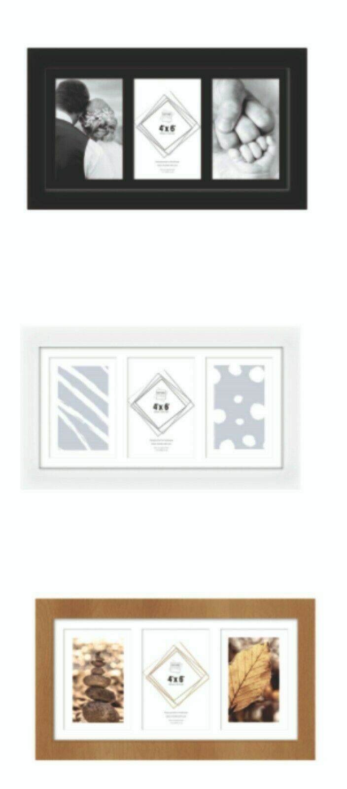 4"x 6" Glass Front Wooden Multi Aperture Portrait/Landscape Triple ...