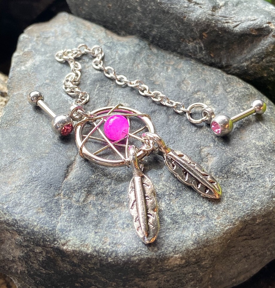 Steel Chain Linked Dream Catcher with Cartilage Tragus Helix Gemmed ...