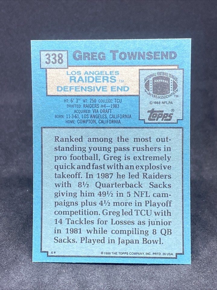 GREG TOWNSEND 1988 Topps NFL Football #338 RAIDERS | eBay