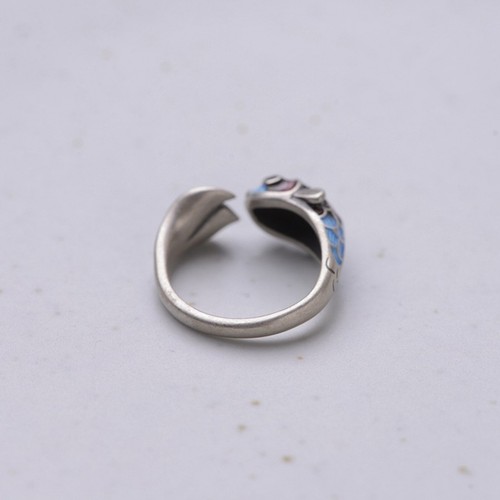 Pure S925 Sterling Silver Band Women Lucky Enamel Carp Koi Fish Open ...