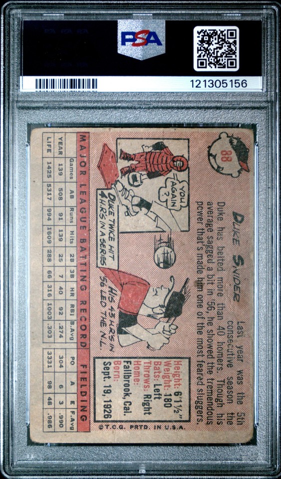 1958 TOPPS #88 DUKE SNIDER PSA 1 | eBay