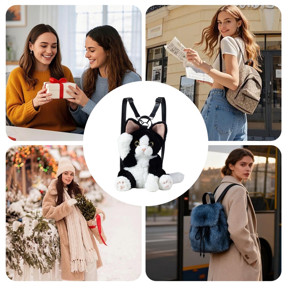 Cat Shaped Backpack Soft Realistic Funny Bag Funny Shoulder Bag Animal ...
