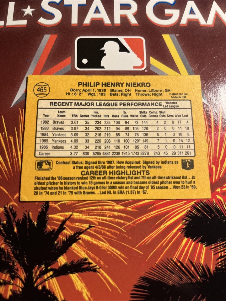 Phil Niekro Signed Autographed Baseball Card All Star Hall Of Fame Gold ...