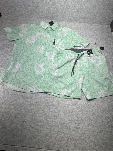 Hurley Mens 2 PC Swim Set Med Green White Leaves Tropical NWT MSRP 98 ...