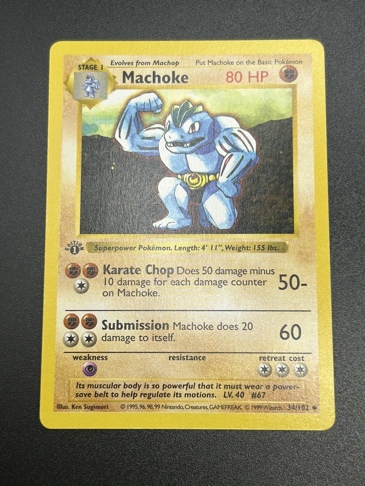 MACHOKE Pokemon Card - WOTC - 1st Edition - Base Set - Shadowless - 34/ ...