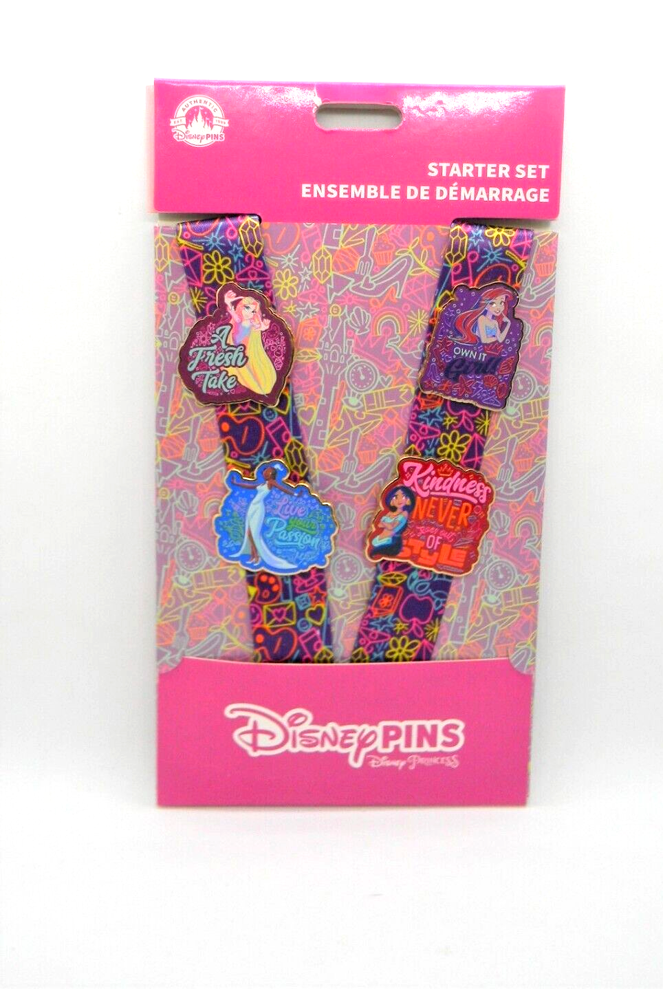 Disney Pin Trading Starter Set PINK PRINCESS Lanyard with 4 pins NEW ...