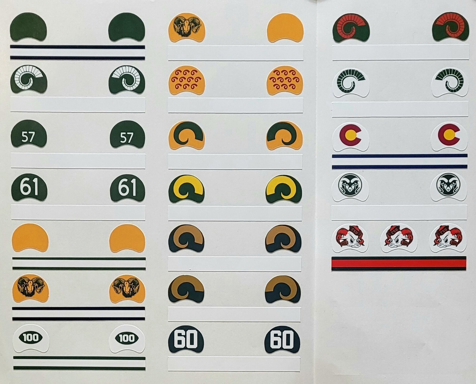 Full set of Colorado State Rams Gumball Mini Helmet Decals | eBay