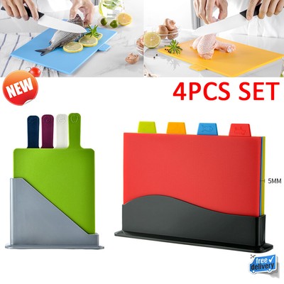 4PCS Chopping Board Set +Stand Colour Coded Meat Fruit Supplies Kitchen ...