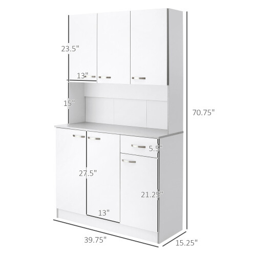 White 71" Modern Freestanding Kitchen Buffet Hutch With Server and ...