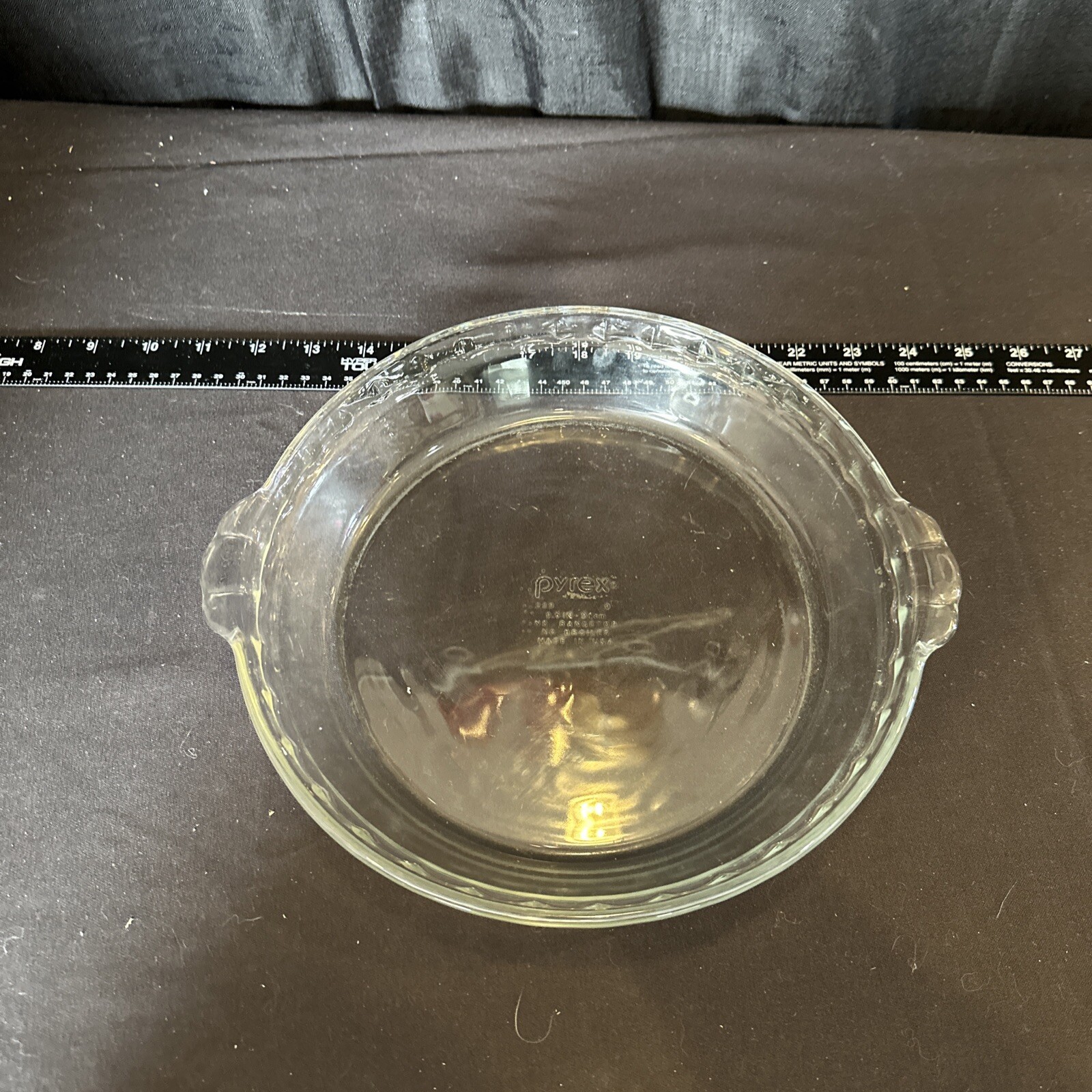 Vintage Pyrex DEEP DISH PIE PLATE 9 1/2" Fluted Rim Tab Handles Clear ...
