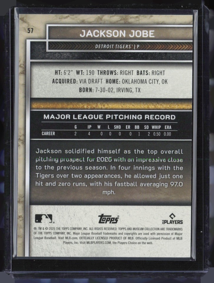2025 Topps Museum Collection Blue #57 Jackson Jobe 29/150 RC Rookie | eBay