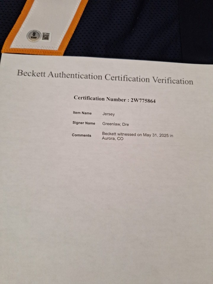 DRE GREENLAW DENVER BRONCOS SIGNED MINI HELMET/JERSEY CUSTOM BLUE ...