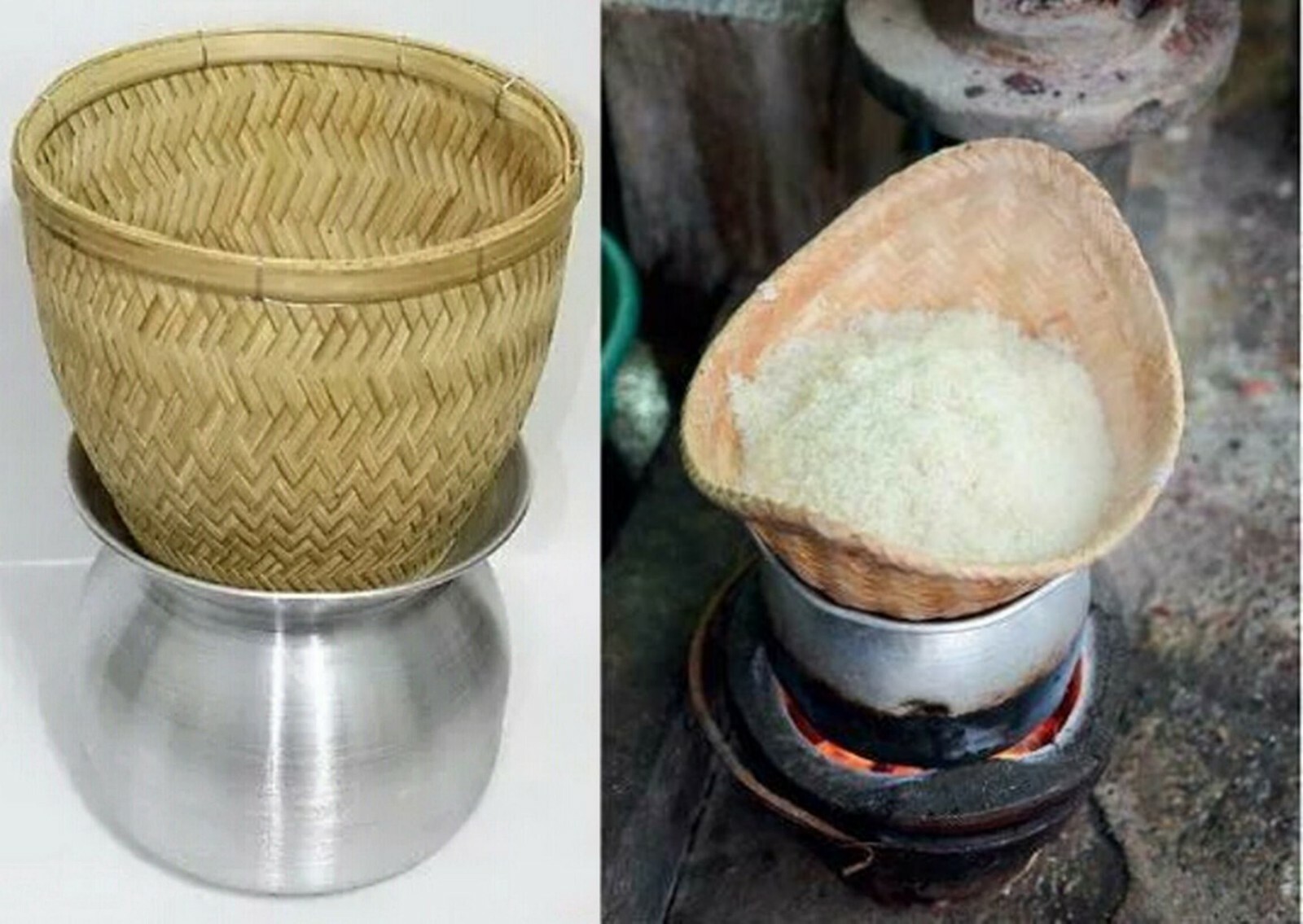 Thai Lao Sticky Rice Cooker Steamer BamBoo Basket Pot Kitchen Food Menu ...